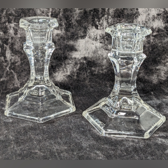 Source Unknown | Accents | Candle Stick Holders 425 Tall Cut Glass Set ...